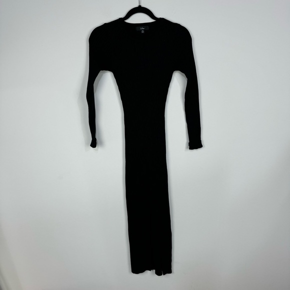 Lulus | Dresses | Lulus Black Knit Ribbed Sweater Dress Midi Slit ...